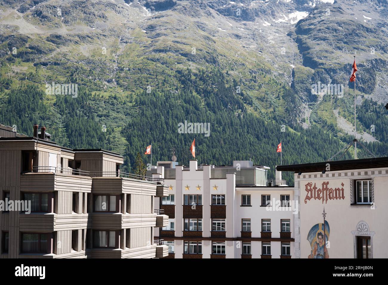 Switzerland, St.Moritz - June 6, 2023: city landscape with buildings ...