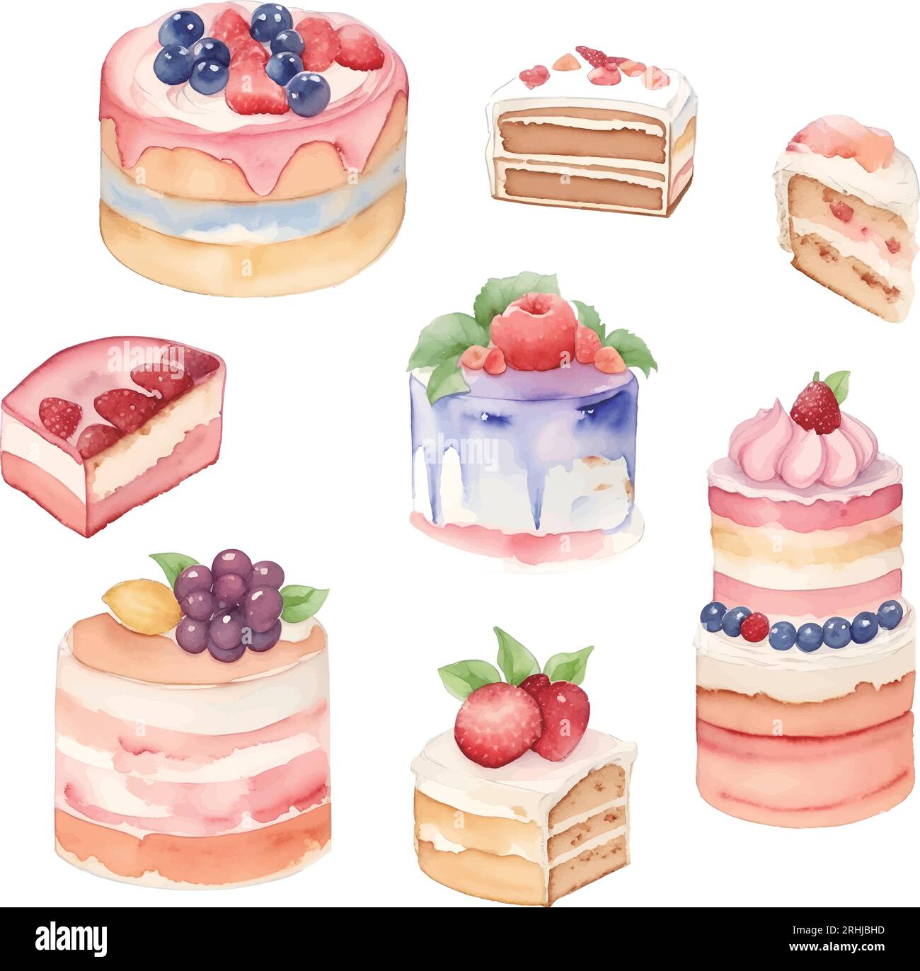 Cake set. Watercolor hand drawn illustration isolated on white ...