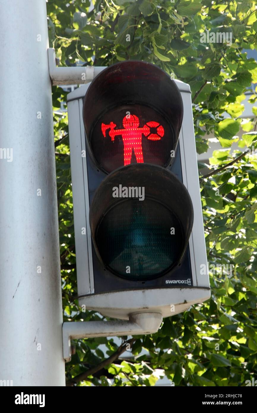 "Red man" in the form of a Viking at pedestrian crossing, Aarhus ...