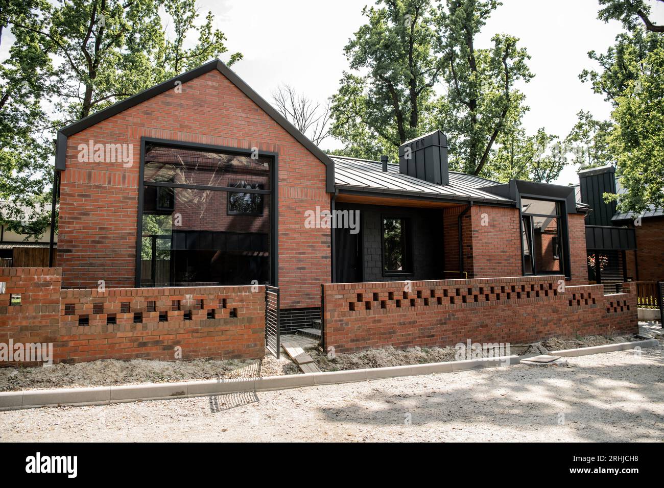 modern house with brick walls and large windows, housing market Stock ...