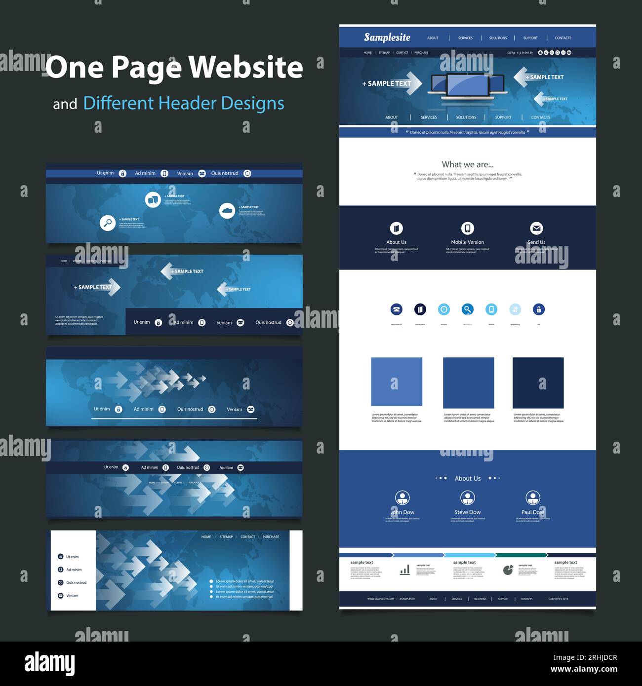 One Page Website Design Template and Different Headers Stock Vector ...