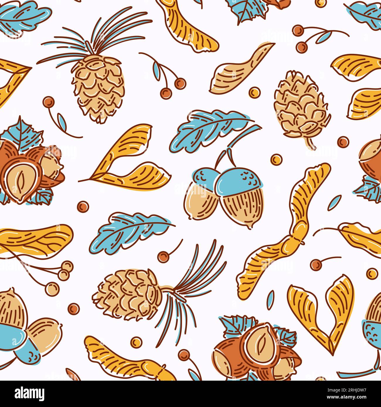 Hello, Autumn. Seamless pattern from nuts and seeds. Acorns with leaves ...