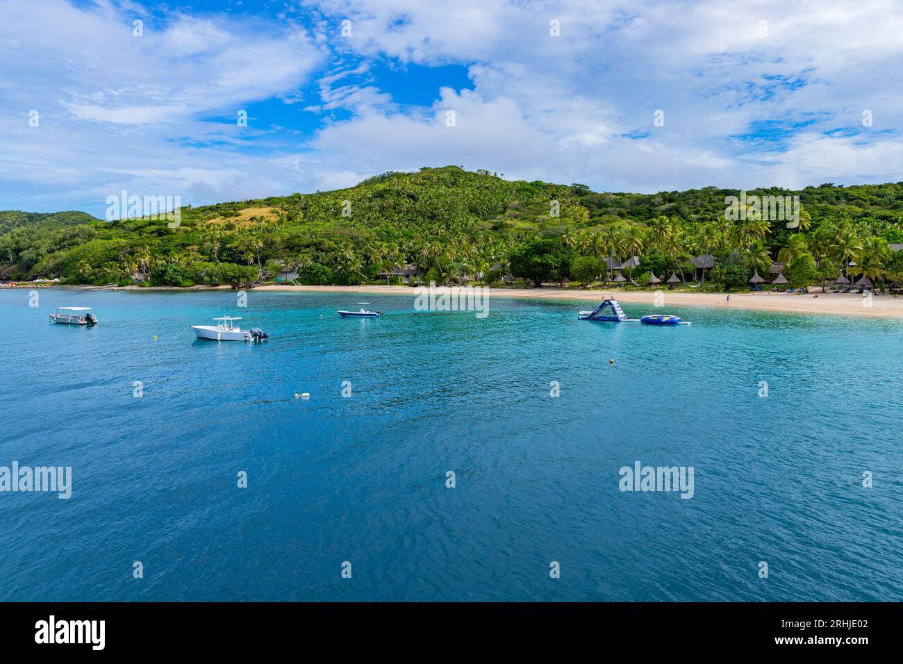 Nacula, Fiji: 26 May 2023: Tourist boats at the tropical island of ...