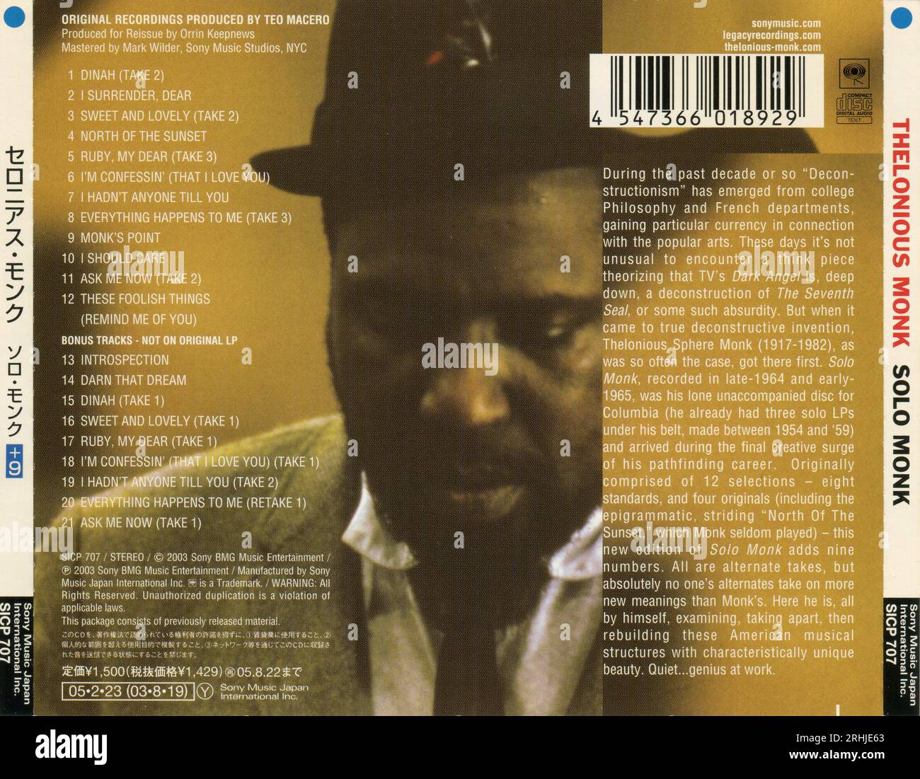 CD: Thelonious Monk - Solo Monk. (SICP 707), Released: February 23 ...