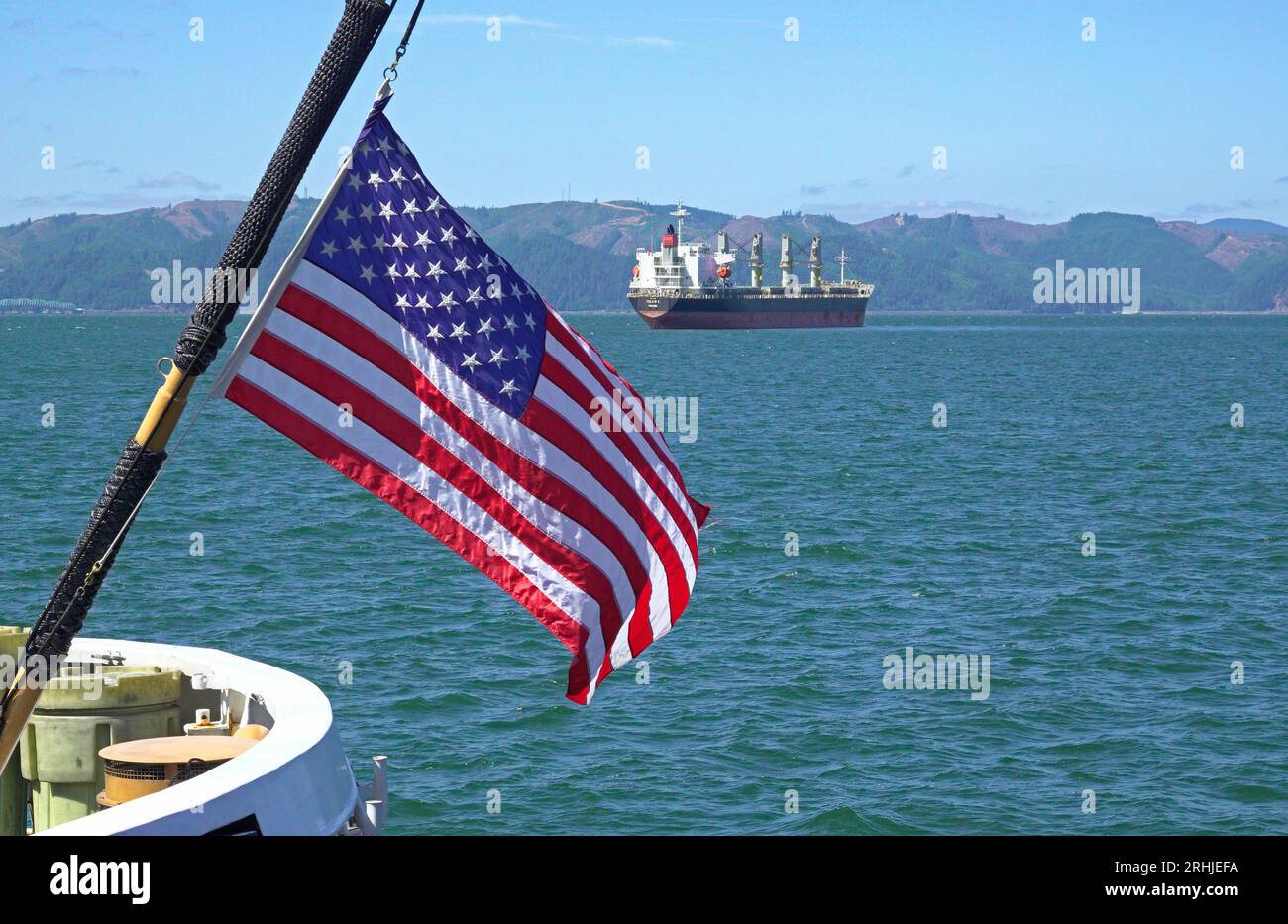 A bulk carrier oil tanker registered in Panama lies at anchor near the ...