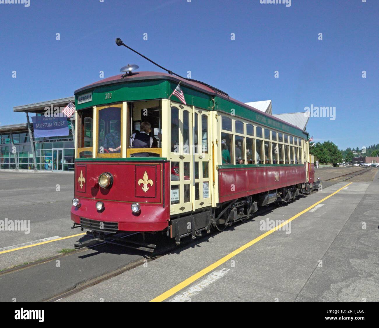 The Astoria, Oregon trolley, carrying tourists along the southern shore ...