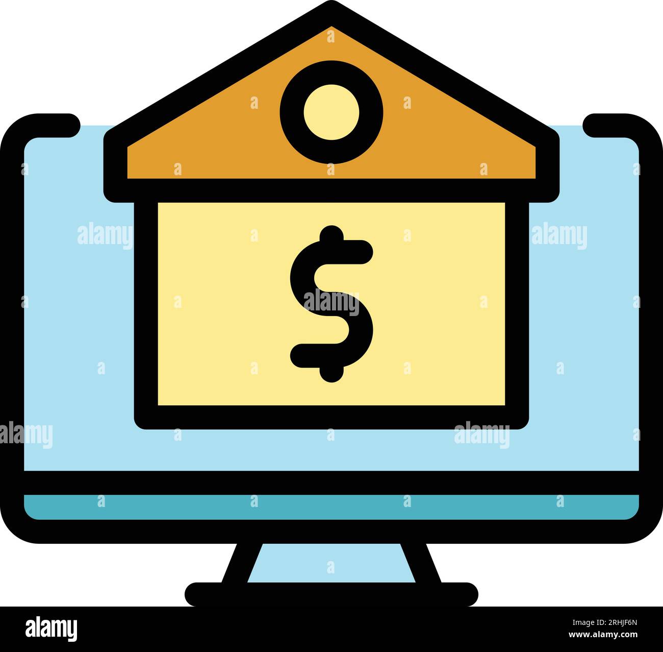 Online bank icon outline vector. Happy earn. Making money color flat ...