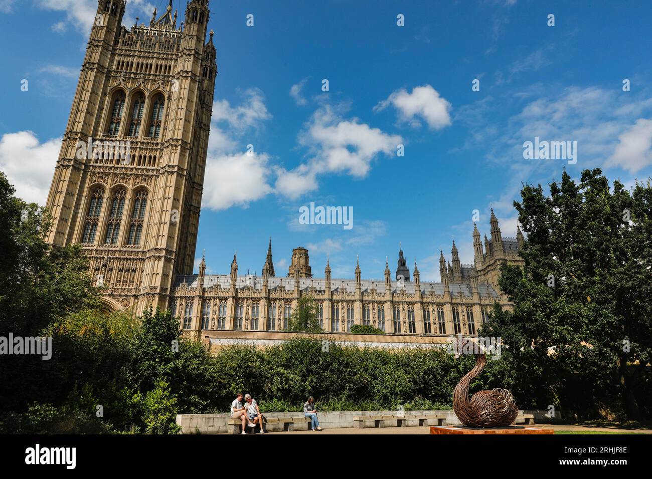 Willow "Swan", sculpture by weaver Cherry Chung, view to Palace of ...