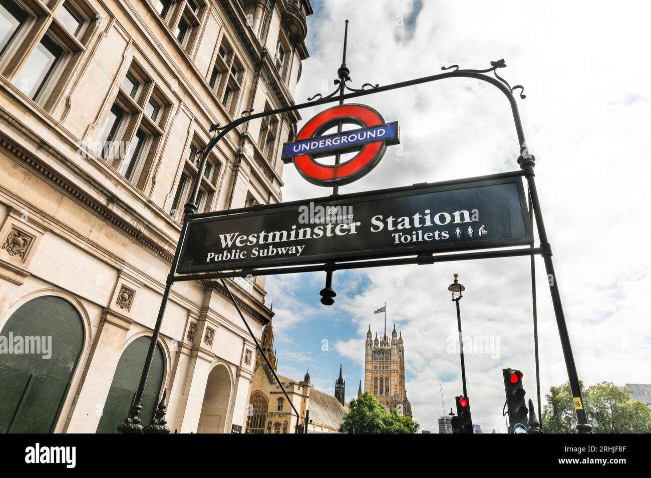 Westminster Station, public subway sign to the Underground, Tube ...