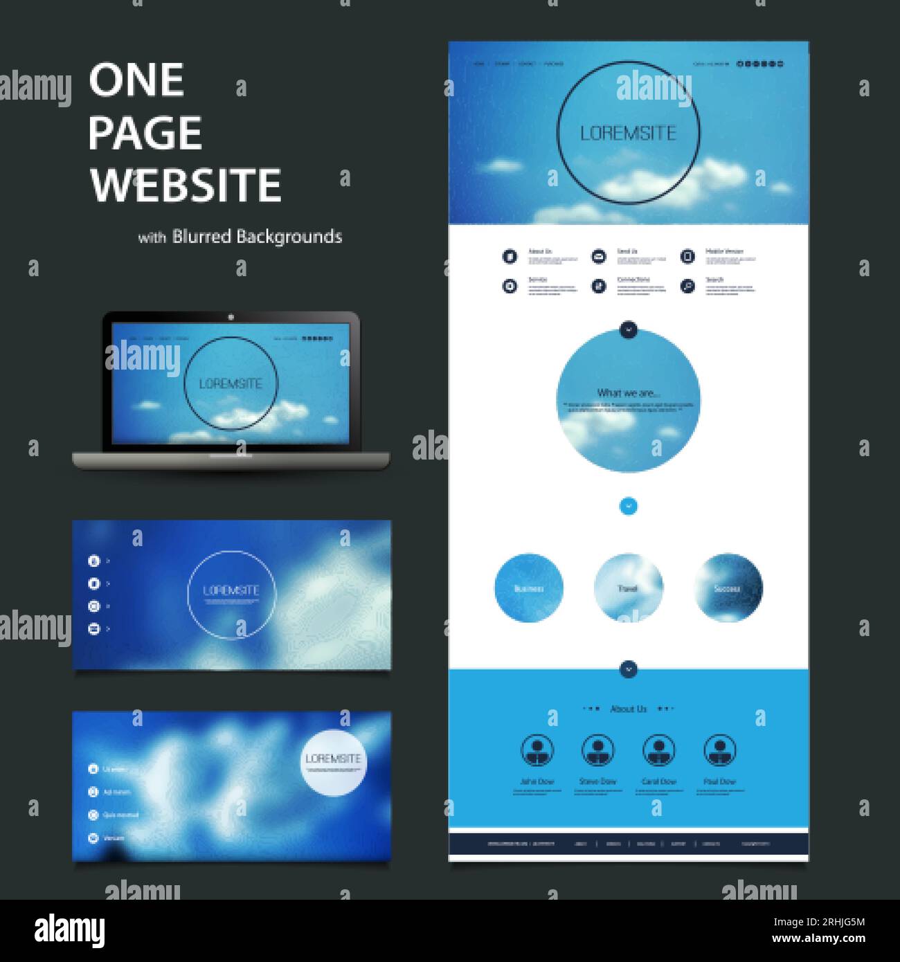 One Page Website Template and Different Header Designs with Blurred ...