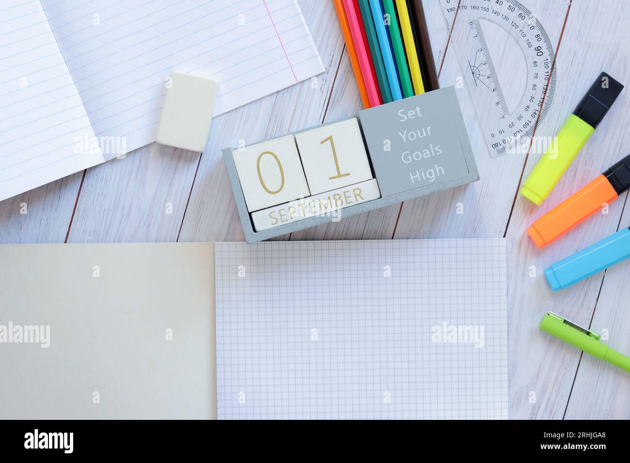 01 September. Image of a wooden calendar for September 1 on the table ...