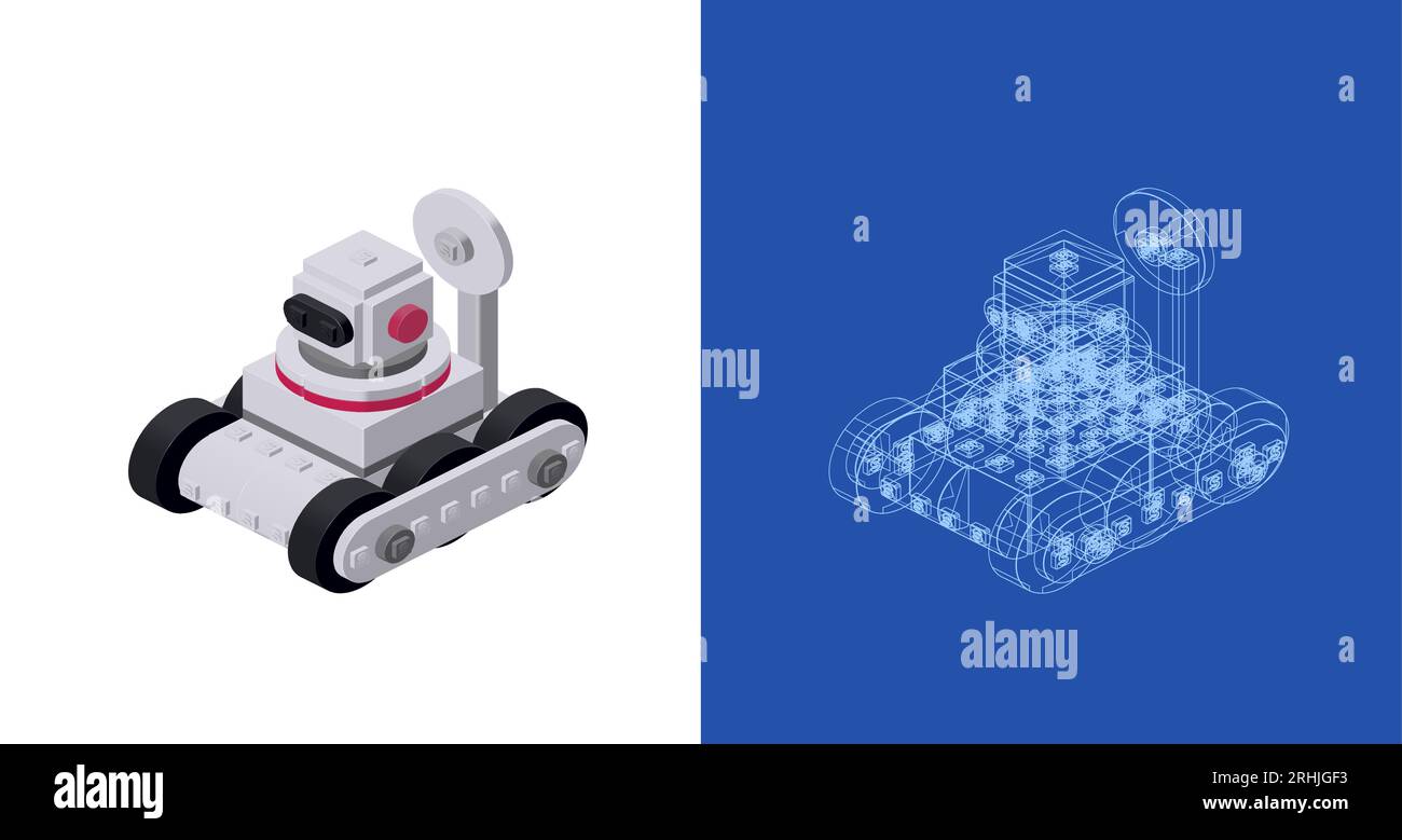 Concept with rover robot in isometric style for print and design ...