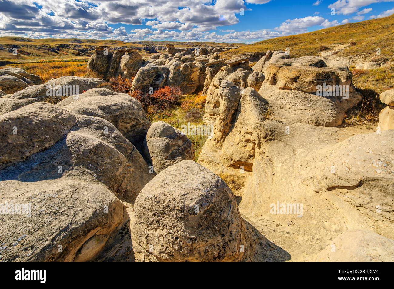 Sandstone hoodoos sculpted by water and wind erosion in Writing-On ...