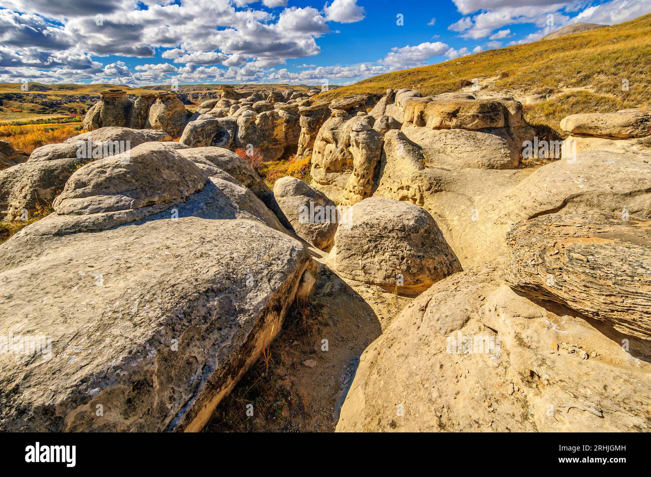 Sandstone hoodoos sculpted by water and wind erosion in Writing-On ...