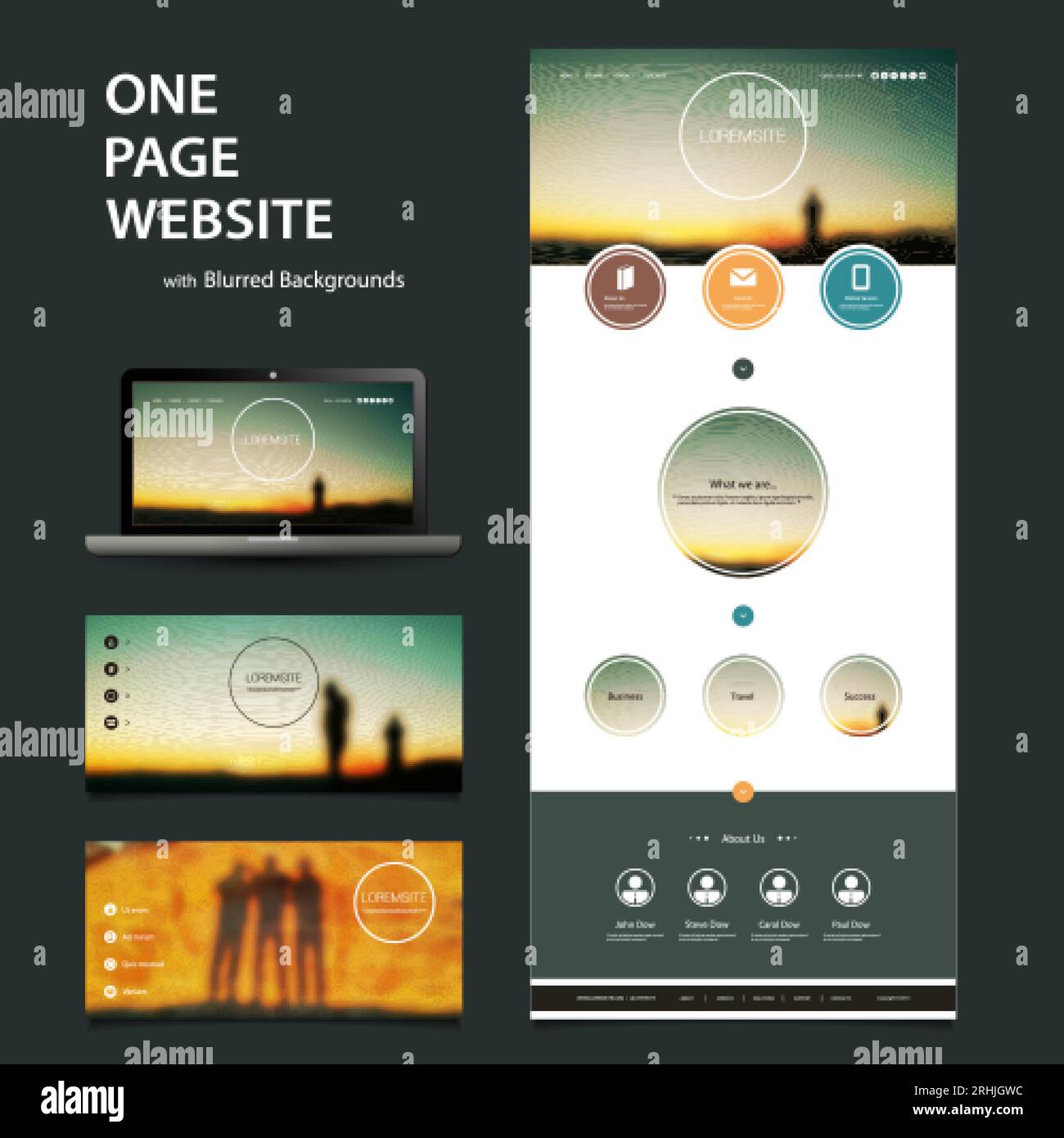 One Page Website Template and Different Header Designs with Blurred ...