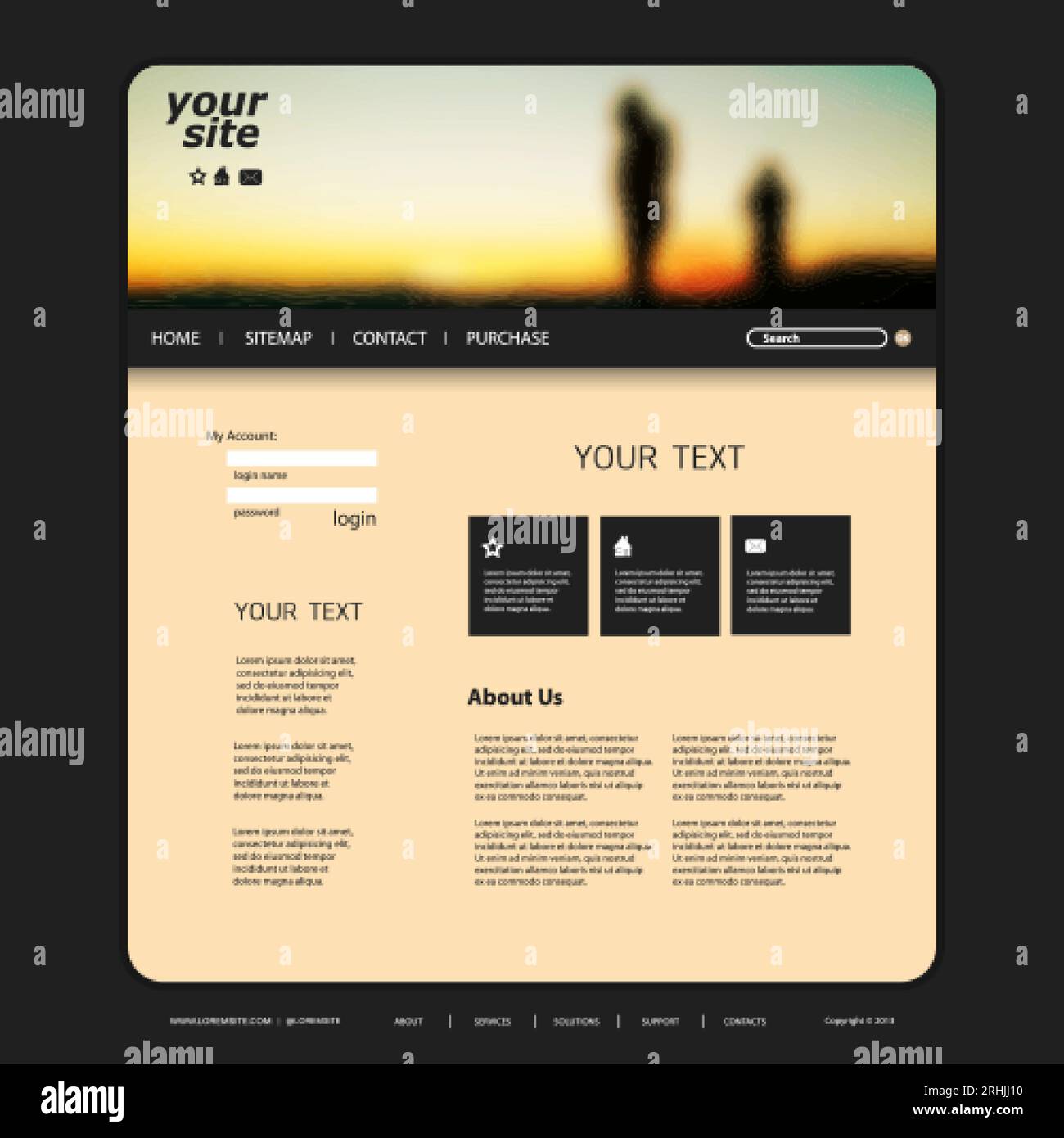 Website Template with Blurred Header Background Design Stock Vector ...