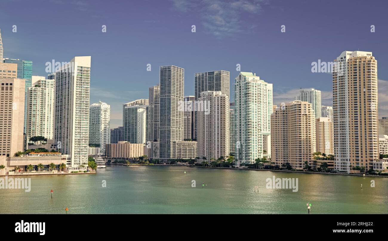 panoramic miami skyscraper skyline with horizon. photo of miami ...