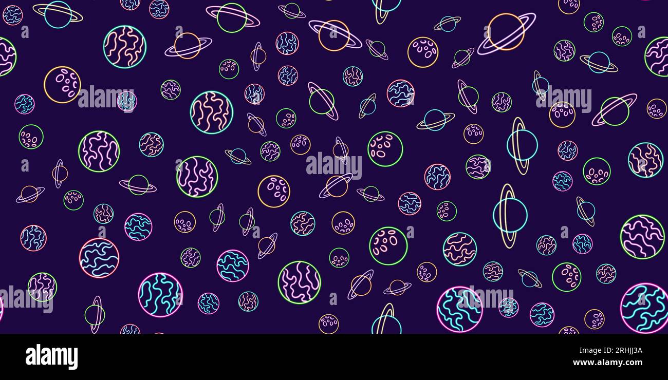 Neon Cosmic Planets Seamless Pattern, glowing desktop icon, neon ...