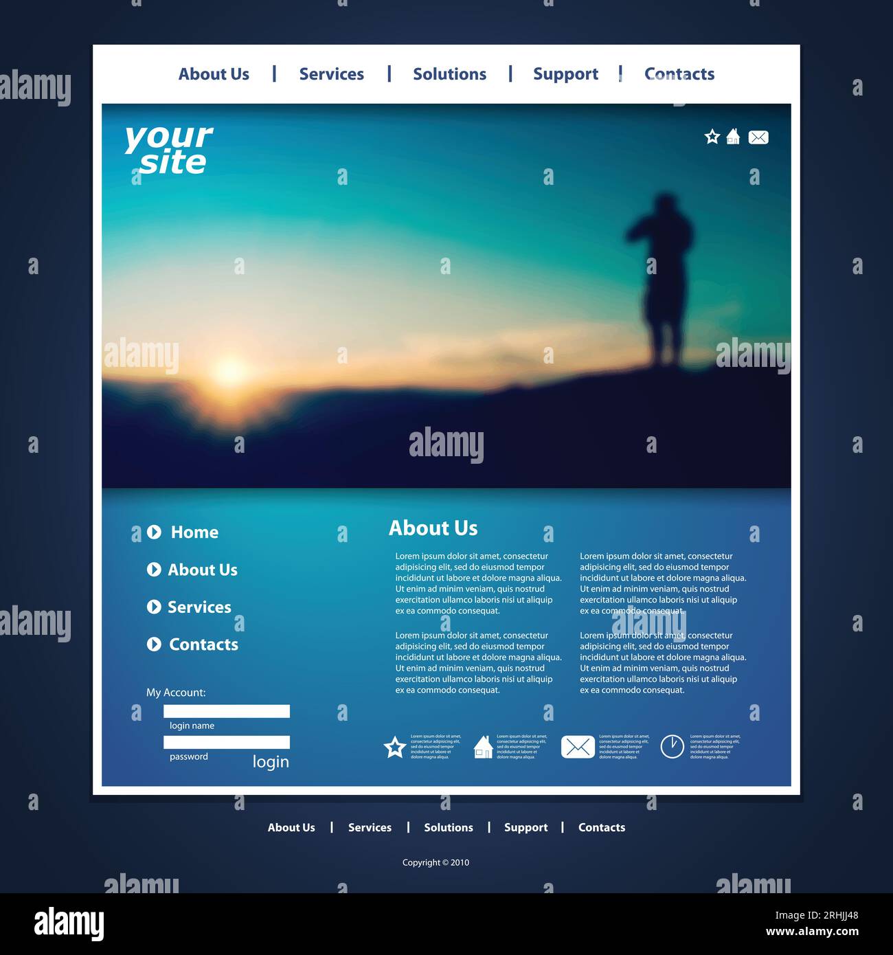 Website Template with Blurred Header Background Design Stock Vector ...