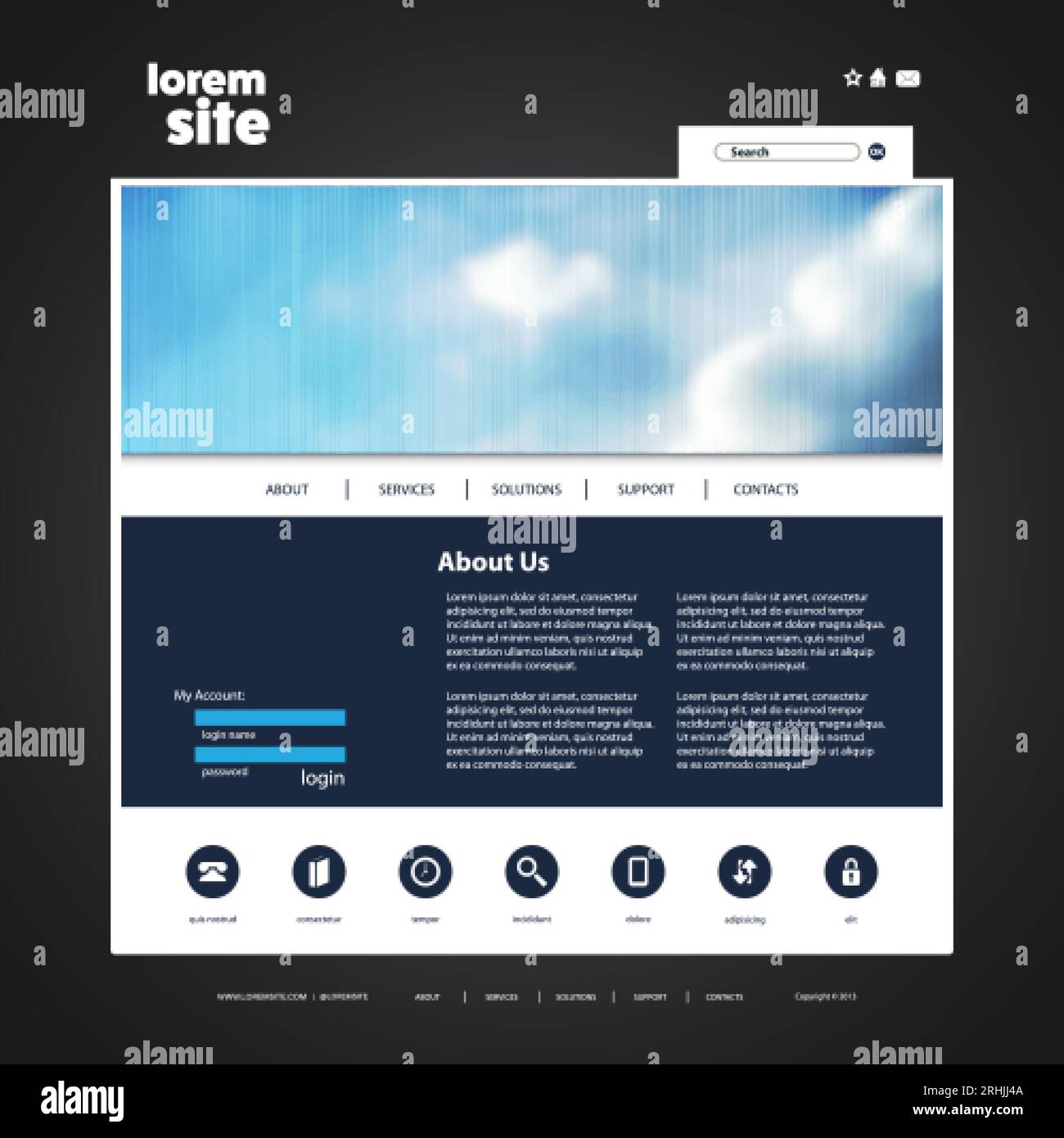 Website Template with Blurred Clouds Background Design Stock Vector ...