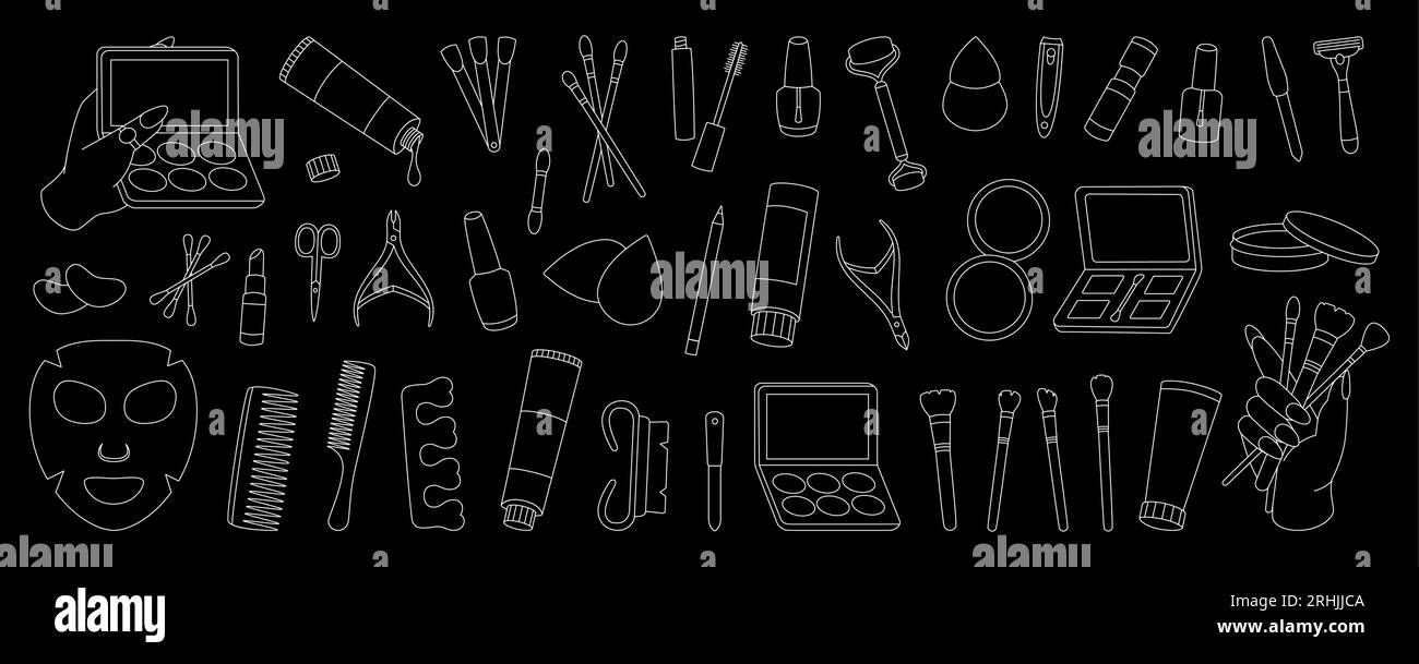 Makeup set. Women's cosmetics. Makeup and beauty tools. Powder, mascara ...