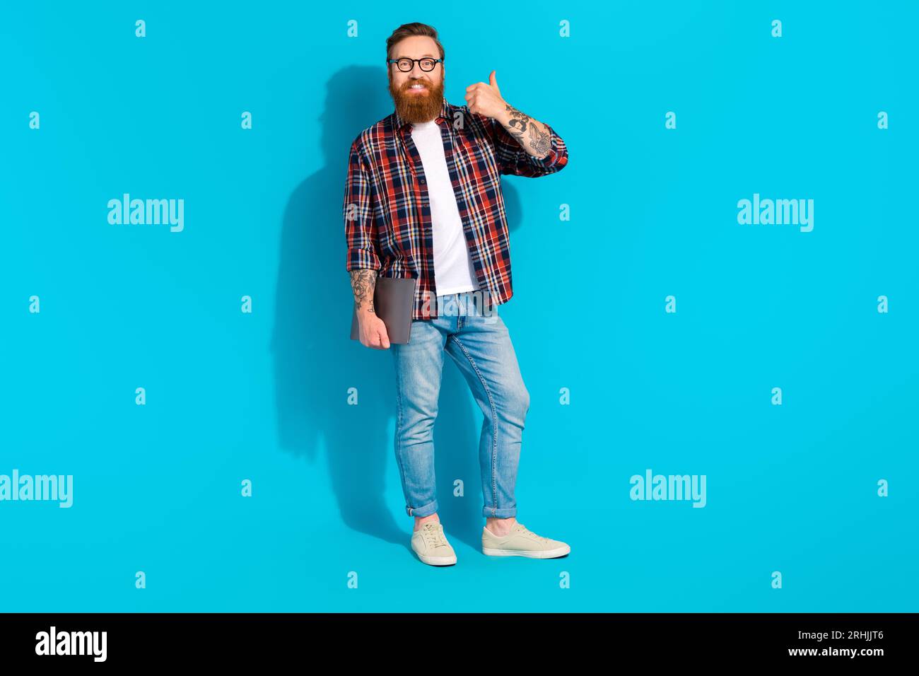 Full body photo of cheerful friendly expert ceo director intelligent ...