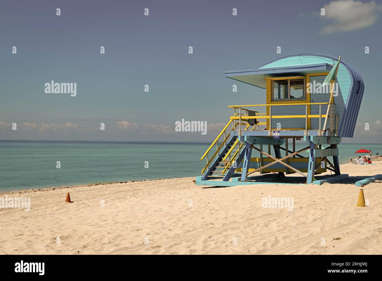 blue lifeguard at miami beach in summer, advertisement. lifeguard at ...