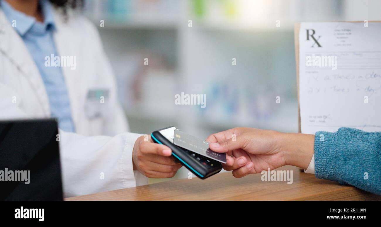 Closeup customer hands using ebanking credit card to pay on contactless ...