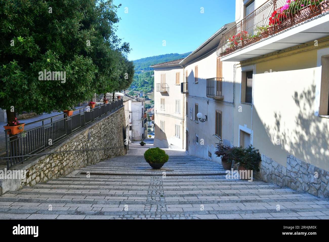 A characteristic street of Civitanova del Sannio, a medieval village in the Molise region, Italy ...