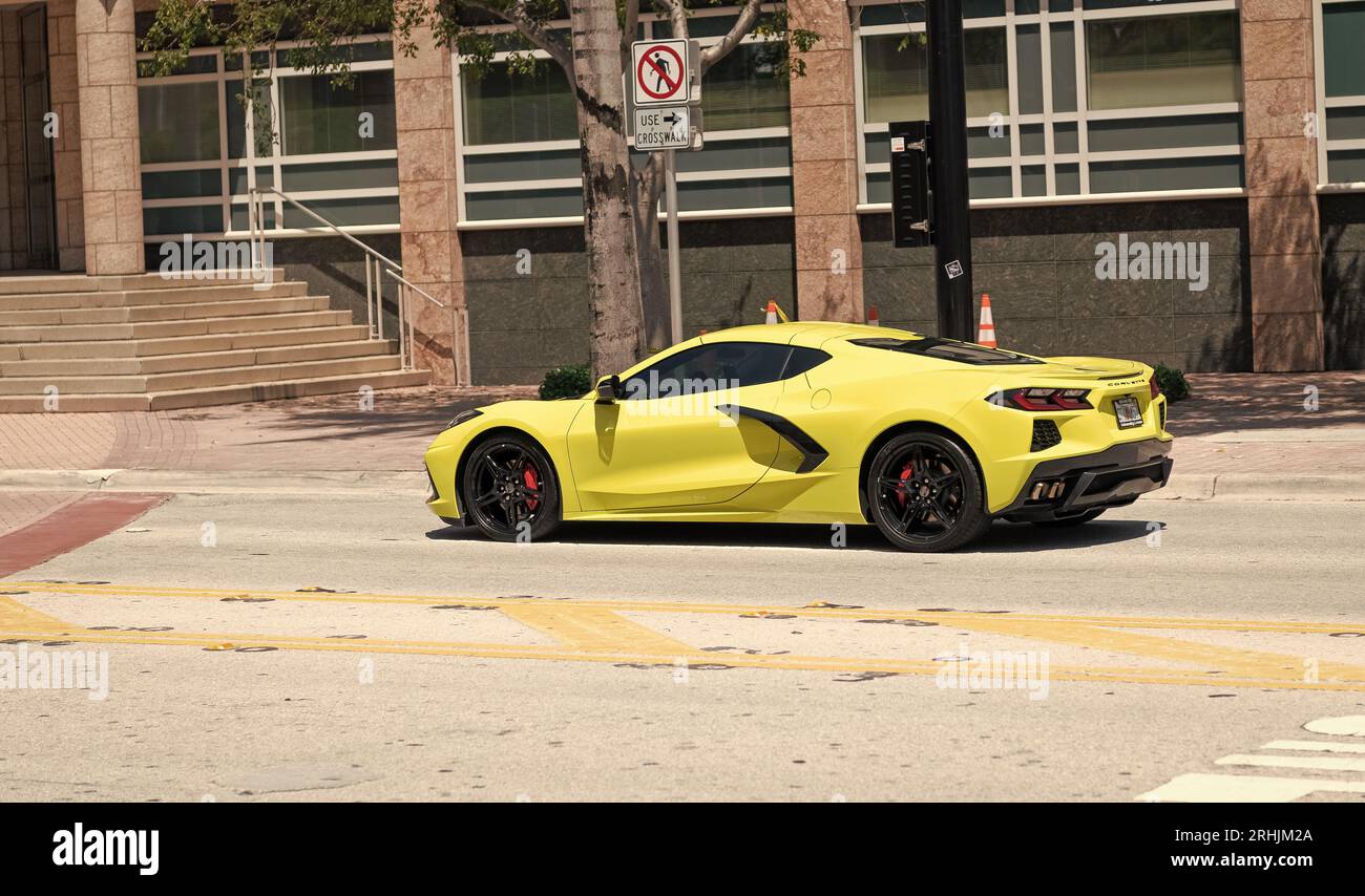 Miami Beach, Florida USA - April 15, 2021: light yellow chevrolet ...