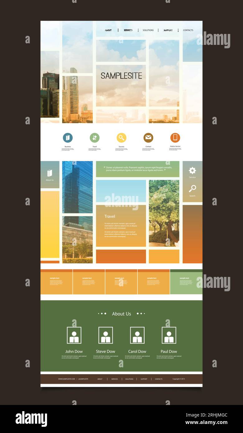 One Page Website Template with Blurred Background Mosaics Stock Vector ...