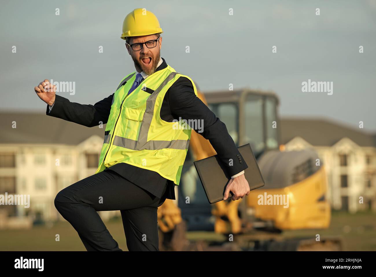 walking engineer man at civil engineering outdoor. engineer man at ...