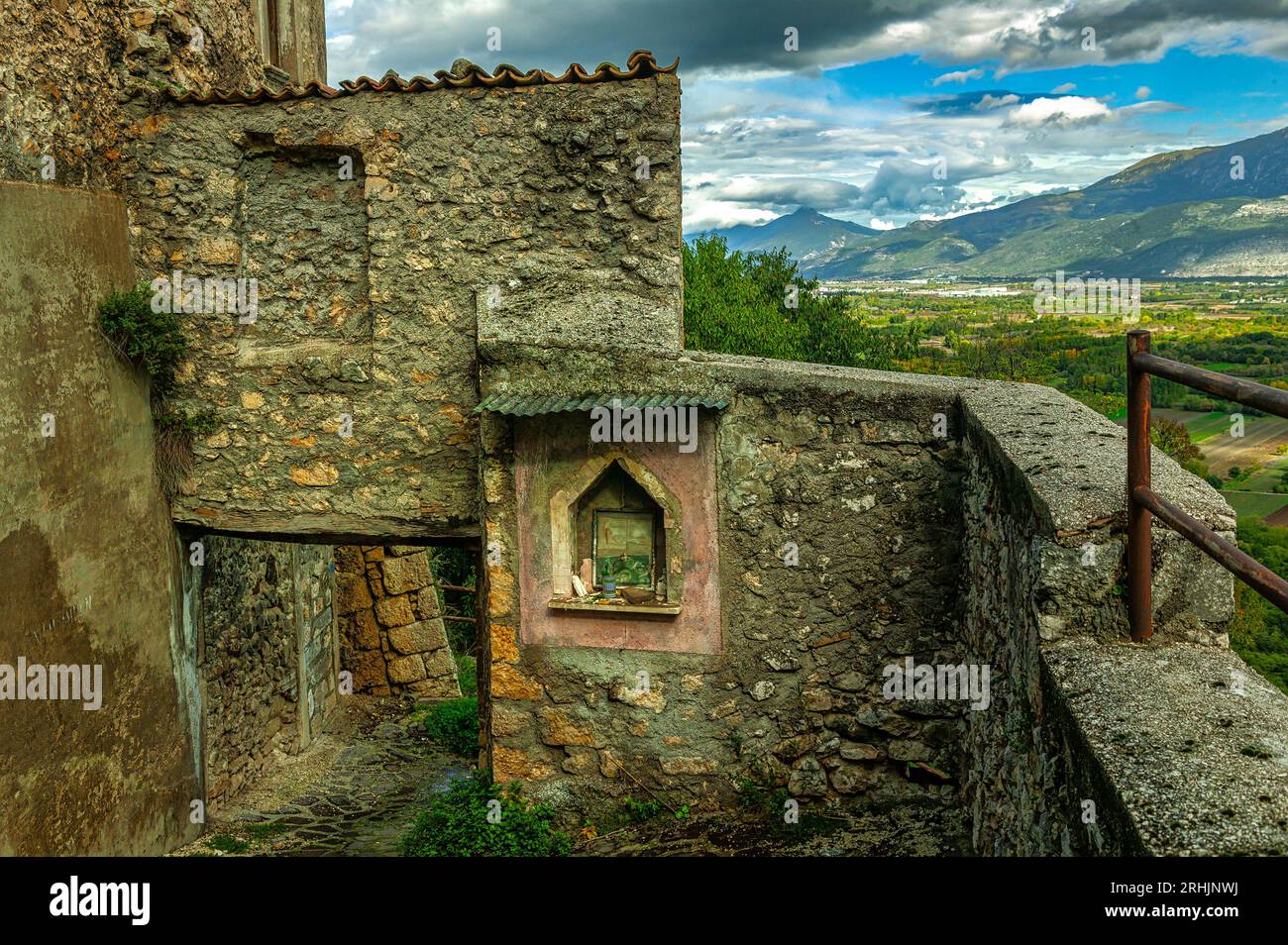 One of the entrance doors to the old walls of Prezza, inside a niche ...