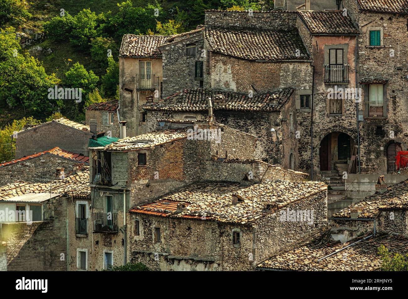 Small ancient hilltop village of Prezza. Province of L'Aquila, Abruzzo ...