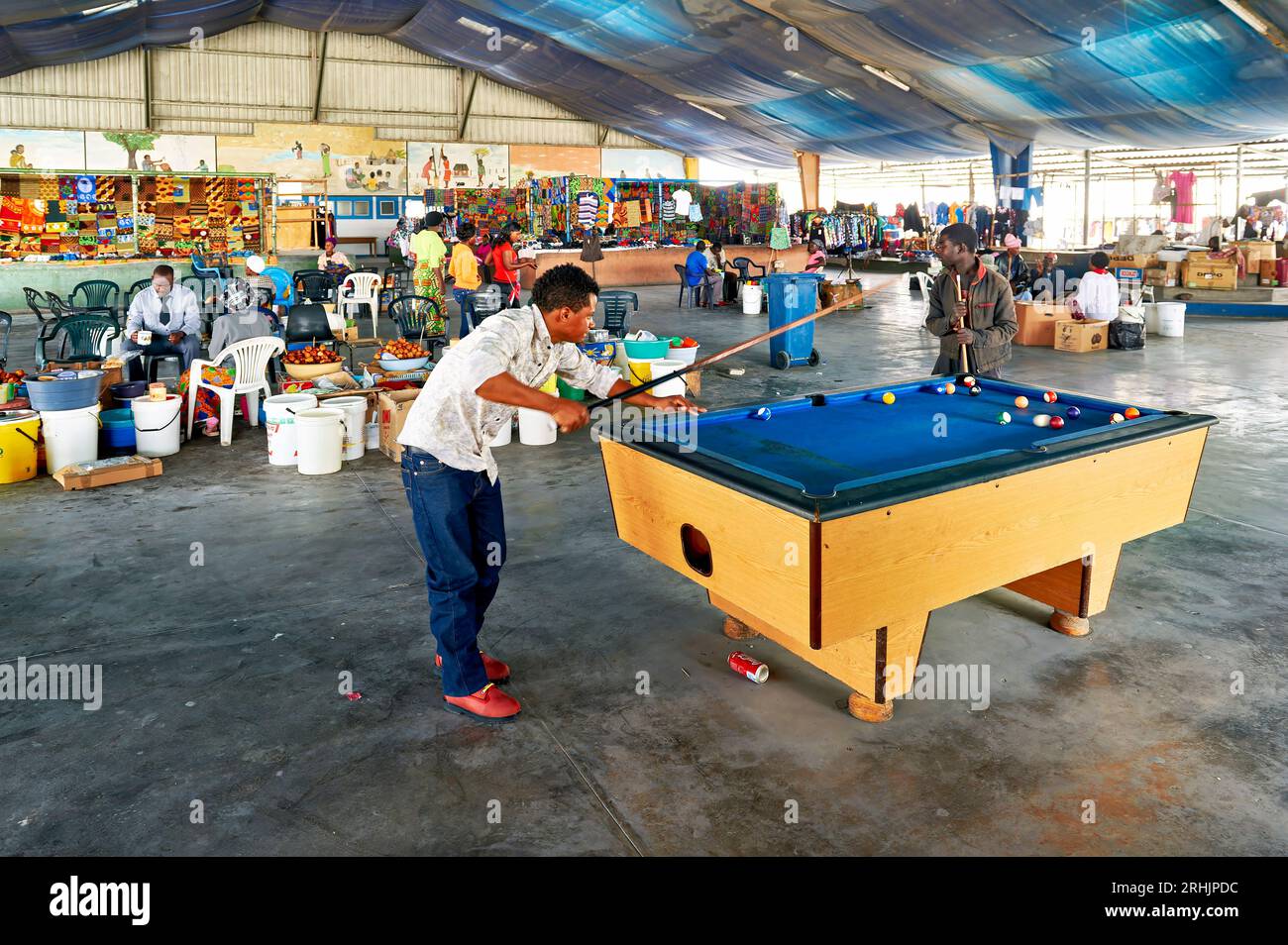 Namibia. Play pool in the covered market of Rundu. Kavango region Stock ...