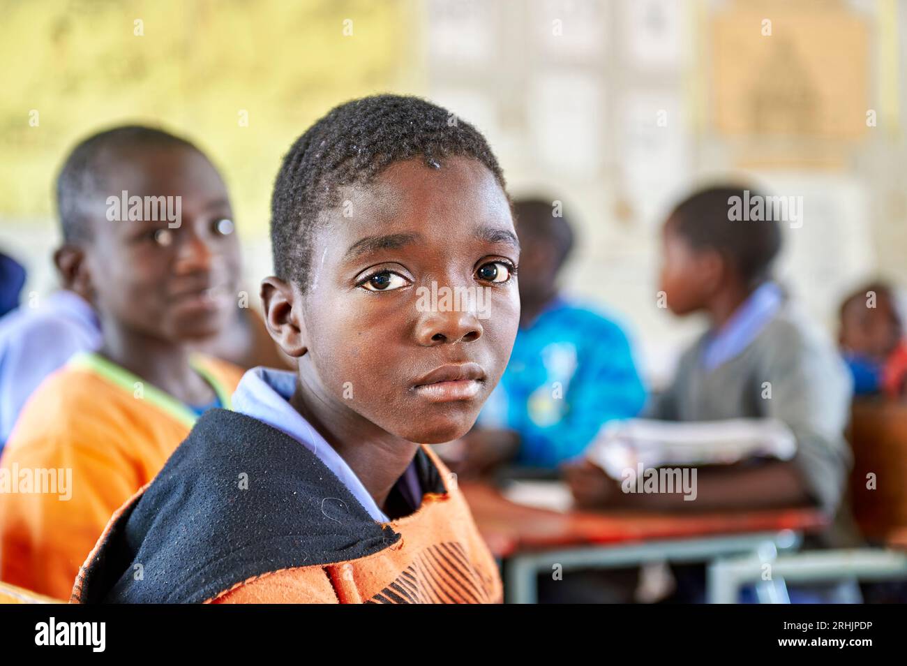 Namibia. Potrtrait of a student in a male classroom in Rundu, Kavango ...