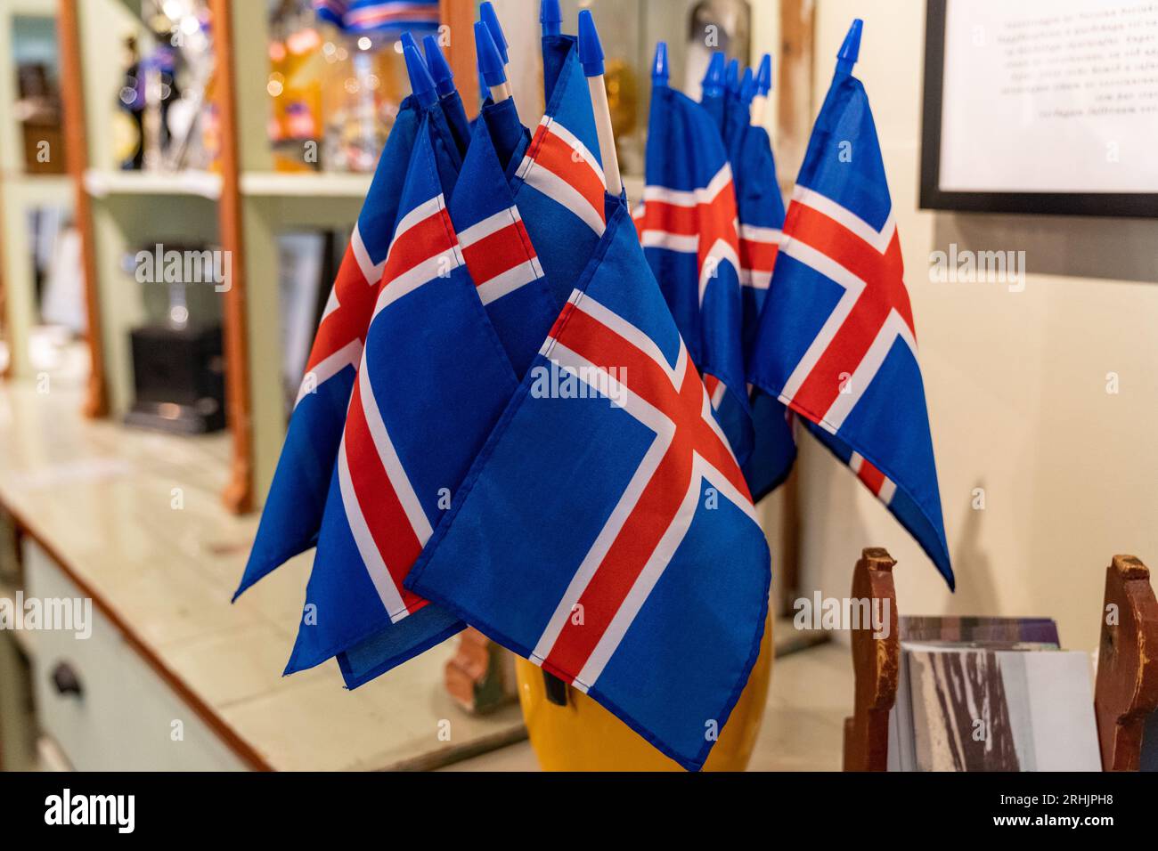 Small Iceland flags displayed inside of a store Stock Photo - Alamy