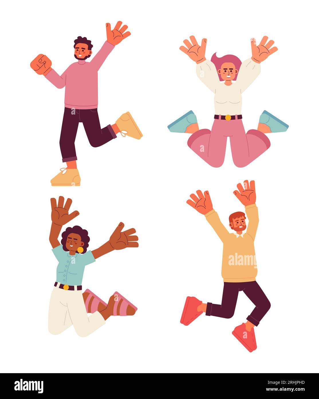 Happy people jumping semi flat color vector characters set Stock Vector ...