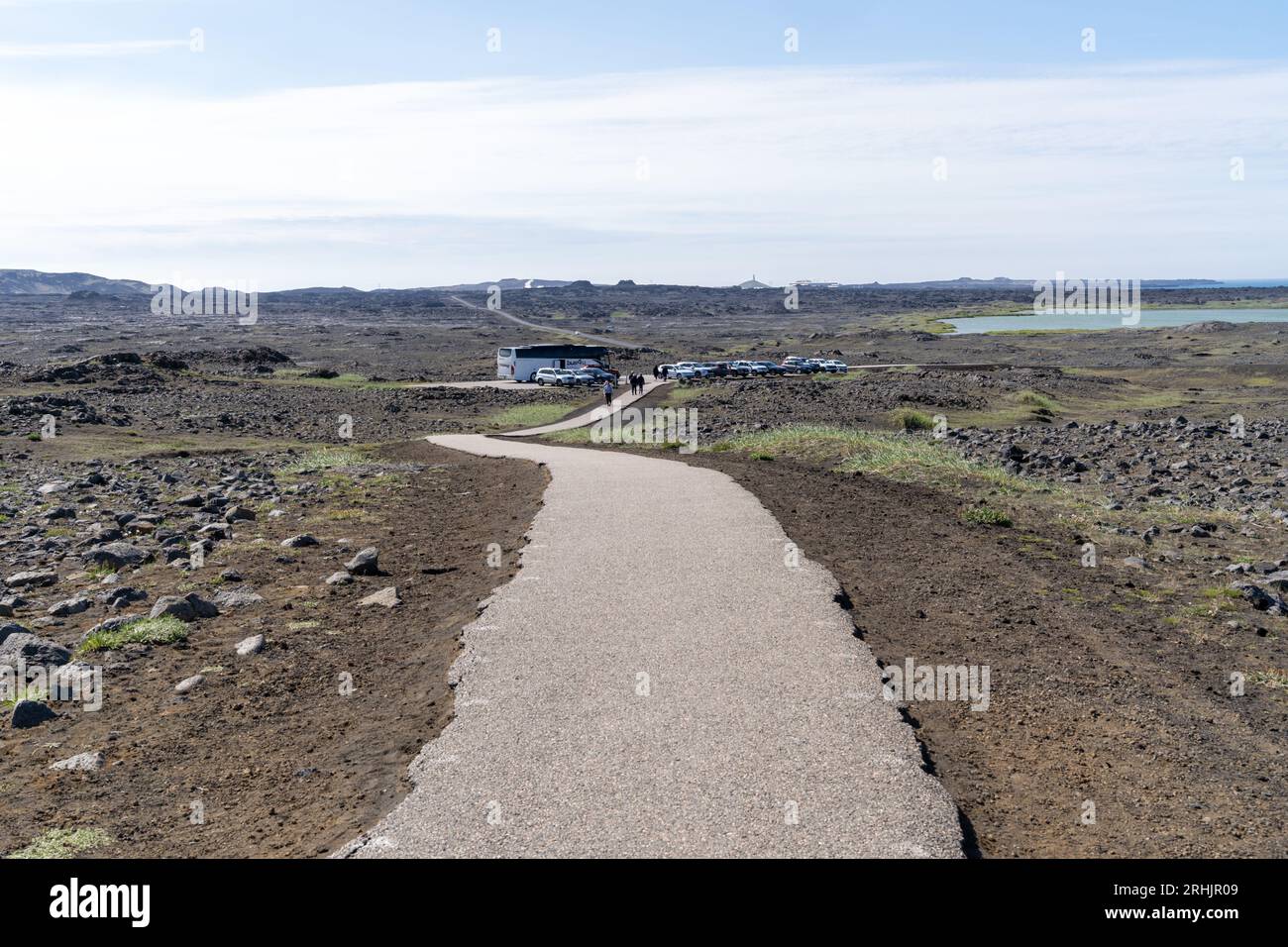 Hafnir, Iceland - July 11, 2023: Trail to the parking lot at the Bridge ...