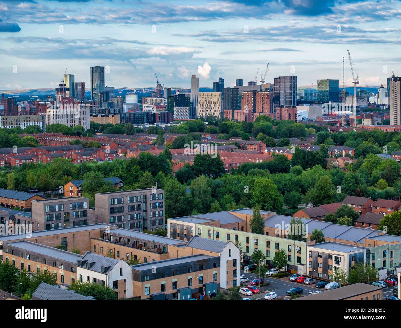 Aerial Manchester Skyline photo taken from Salford Quays Stock Photo ...