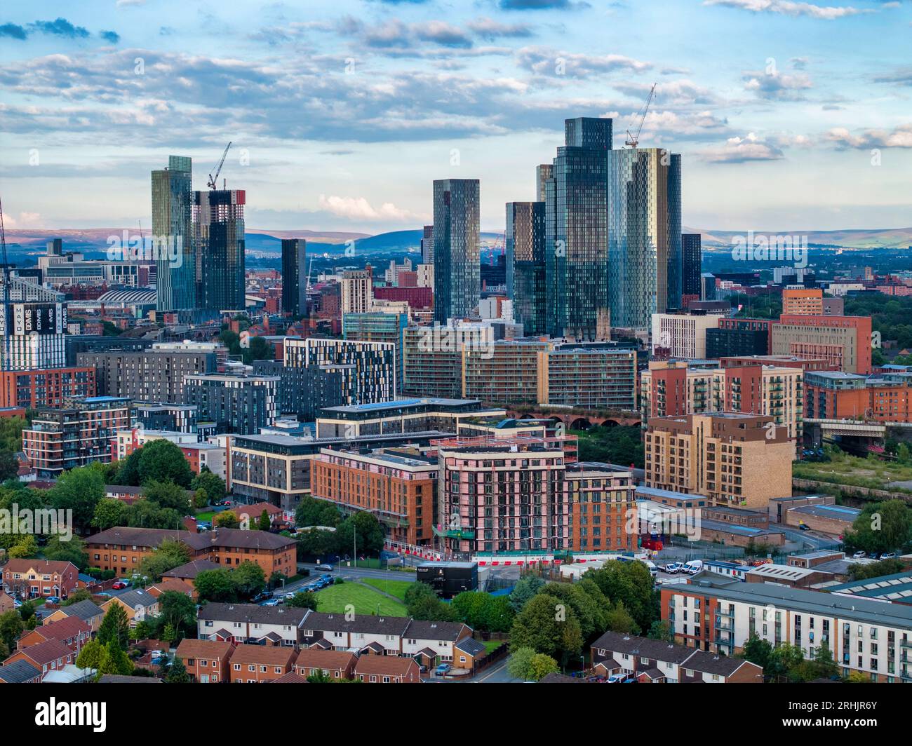 Aerial Manchester Skyline photo taken from Salford Quays Stock Photo ...