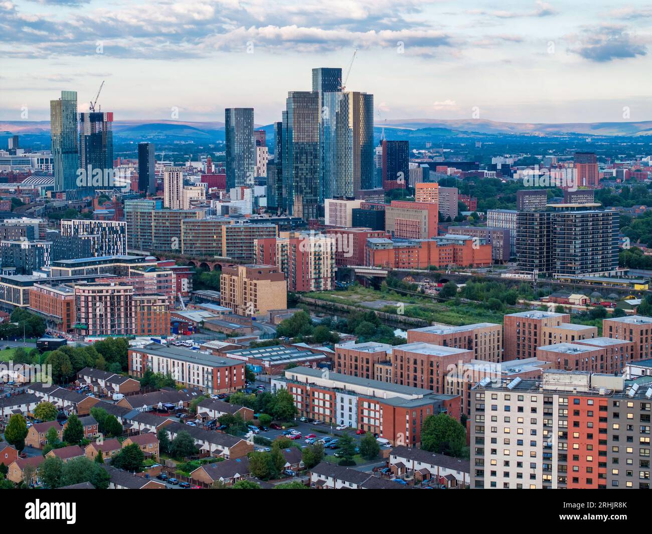 Aerial Manchester Skyline photo taken from Salford Quays Stock Photo ...