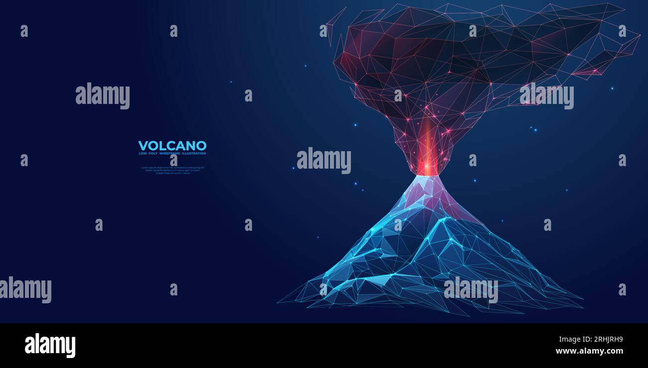 Abstract digital volcano with smoke and lava. Volcanic eruption Stock ...