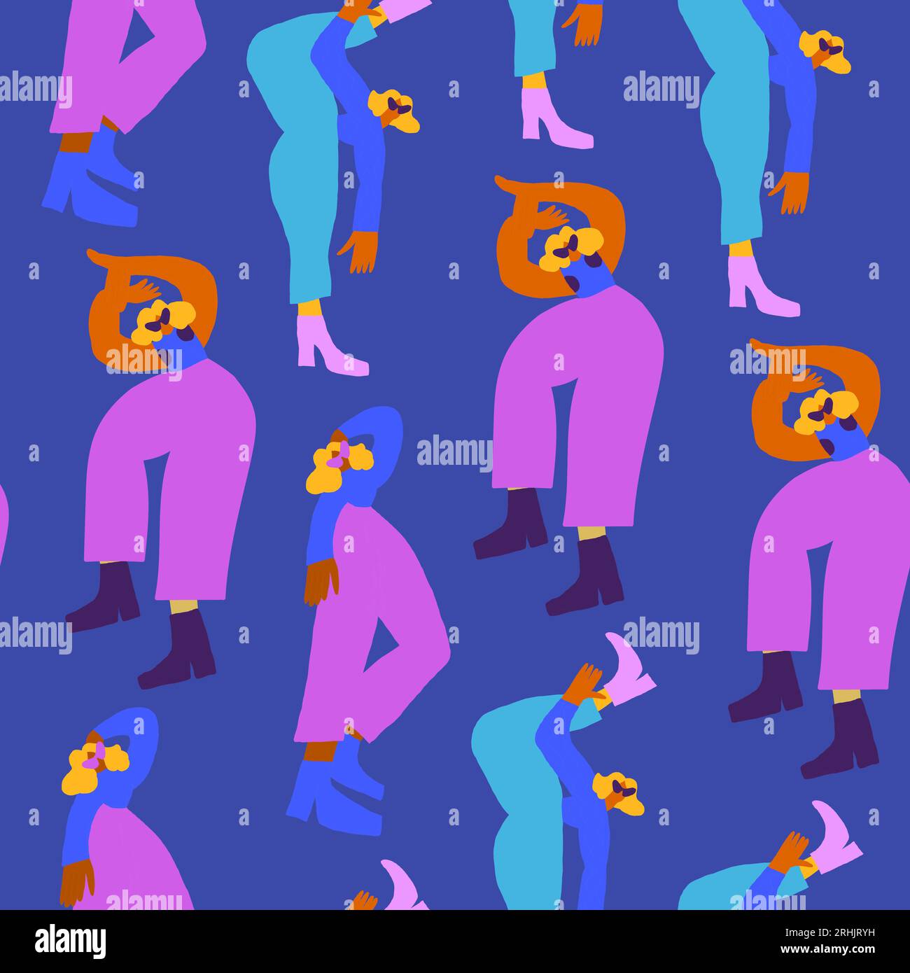 Vector seamless pattern with dancing disco people wearing colorful ...