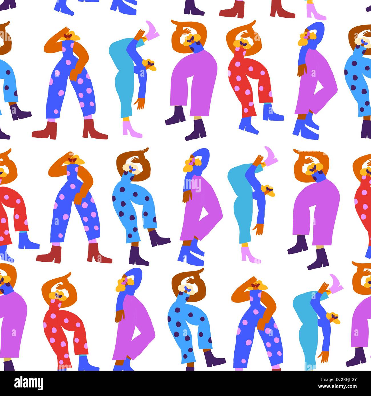 Vector seamless pattern with dancing disco people wearing colorful ...