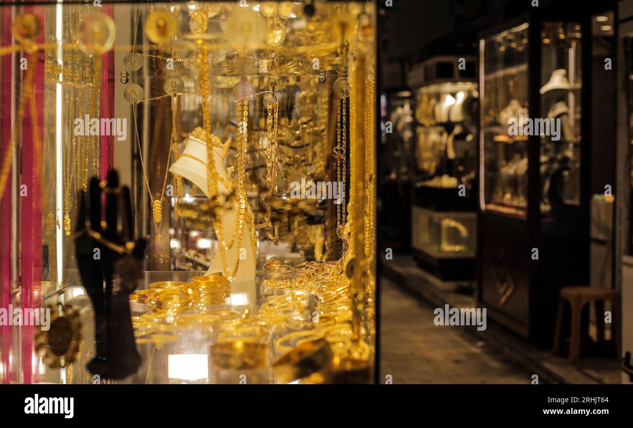 August 17, 2023, Gaza City, The Gaza Strip, Palestine: Gold jewelries ...