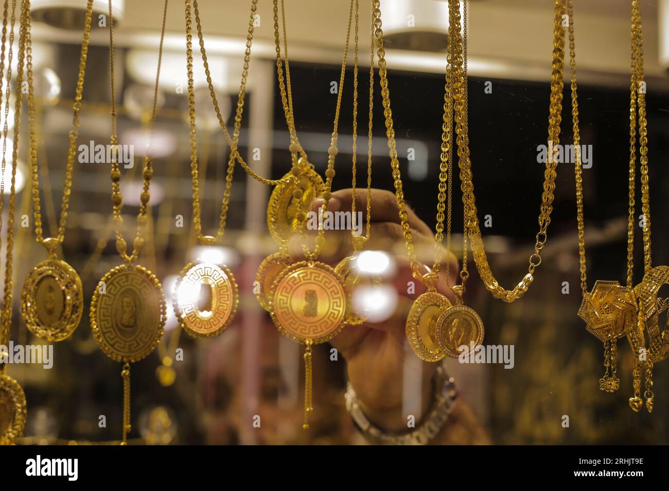 August 17, 2023, Gaza City, The Gaza Strip, Palestine: Gold jewelries ...