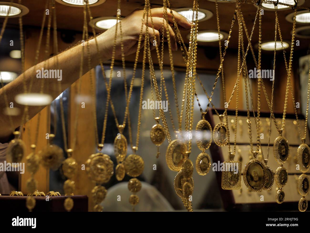 August 17, 2023, Gaza City, The Gaza Strip, Palestine: Gold jewelries ...