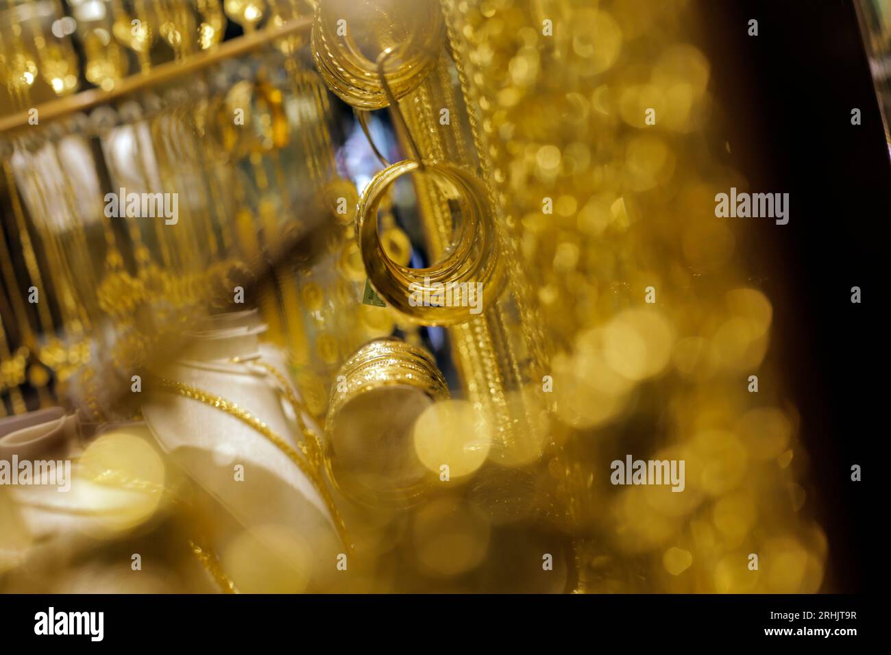 August 17, 2023, Gaza City, The Gaza Strip, Palestine: Gold jewelries ...