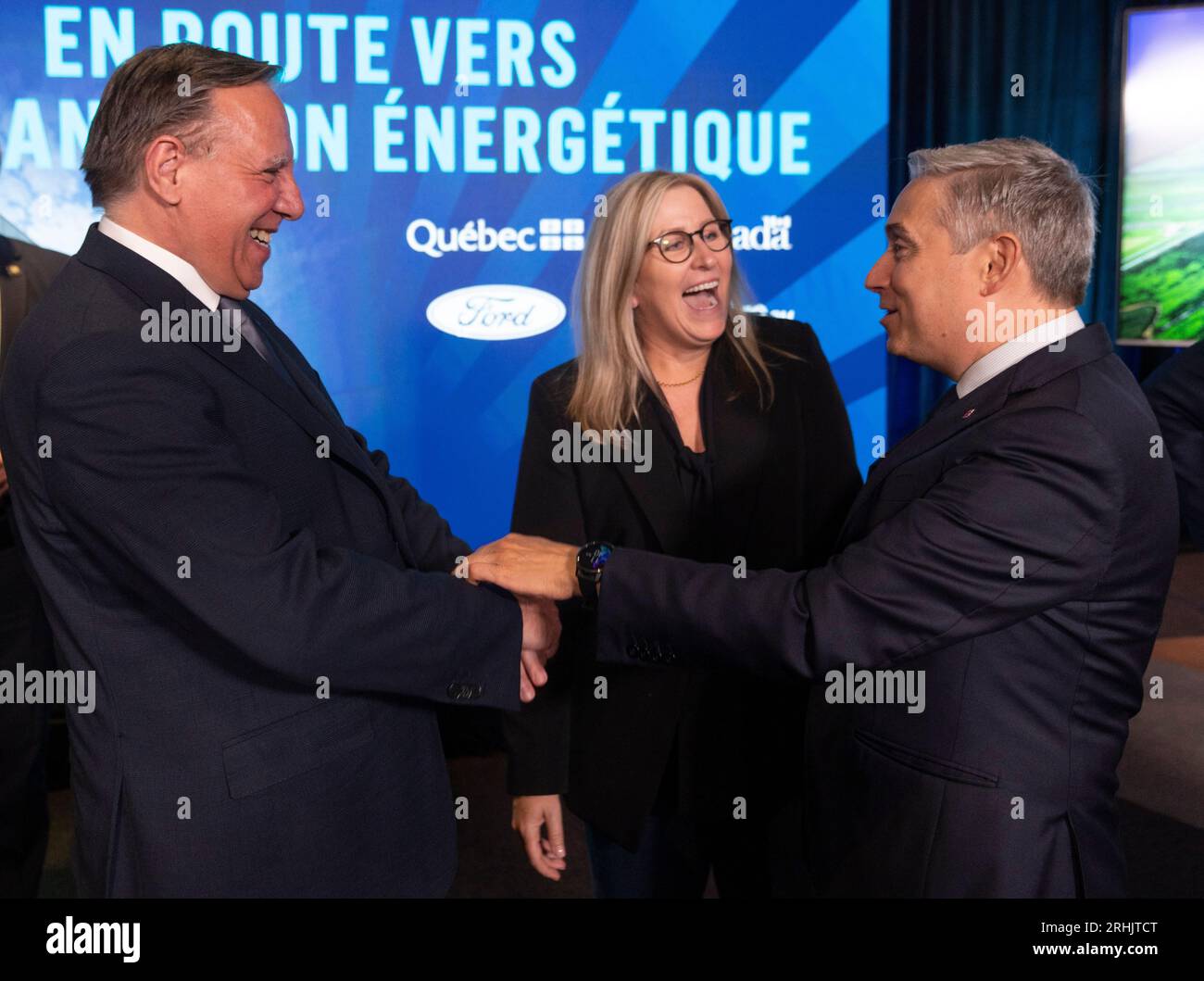 Becancour, Canada. 17th Aug, 2023. Lisa Drake, centre, vice-president ...
